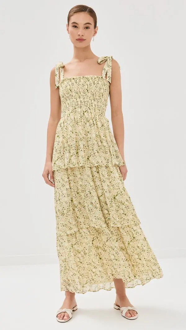 Hill House Home The Elise Nap Dress In Basketweave Vine, Yellow